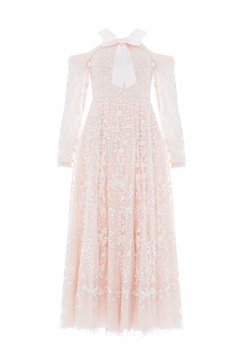 Adeline Off-Shoulder Ankle Gown – Pink | Needle & Thread