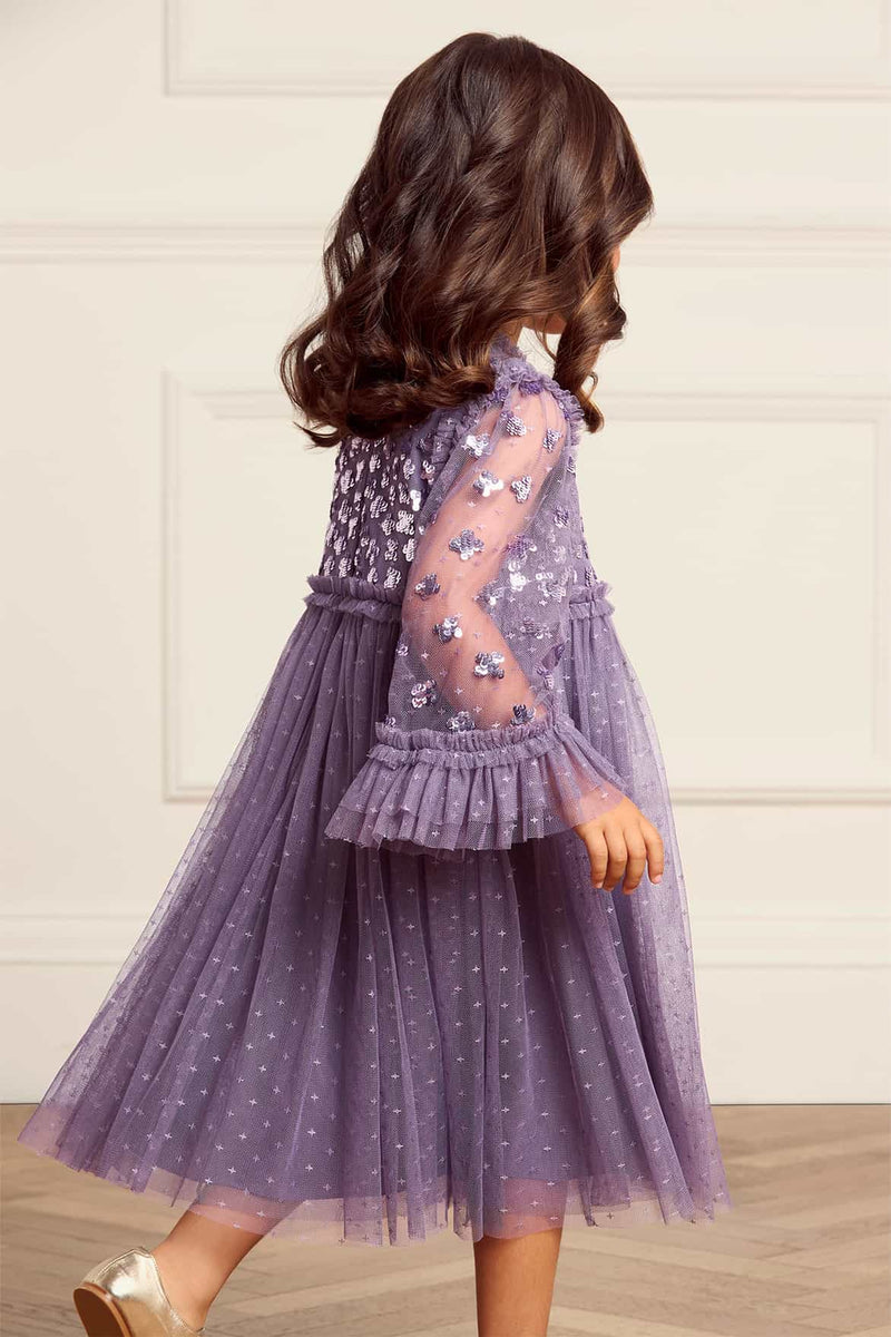 Glisten Bodice Kids Dress – Purple | Needle & Thread