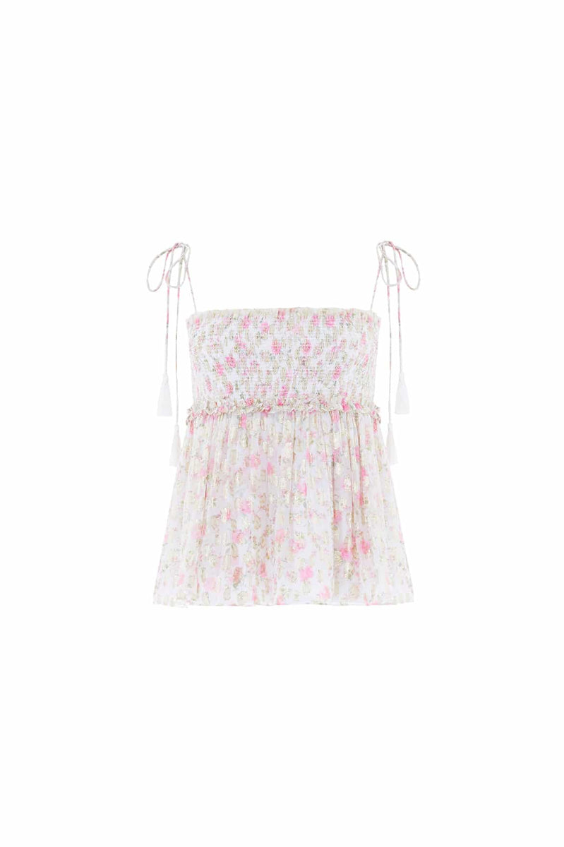 Rose Ditsy Lurex Tie Top – Multi | Needle & Thread