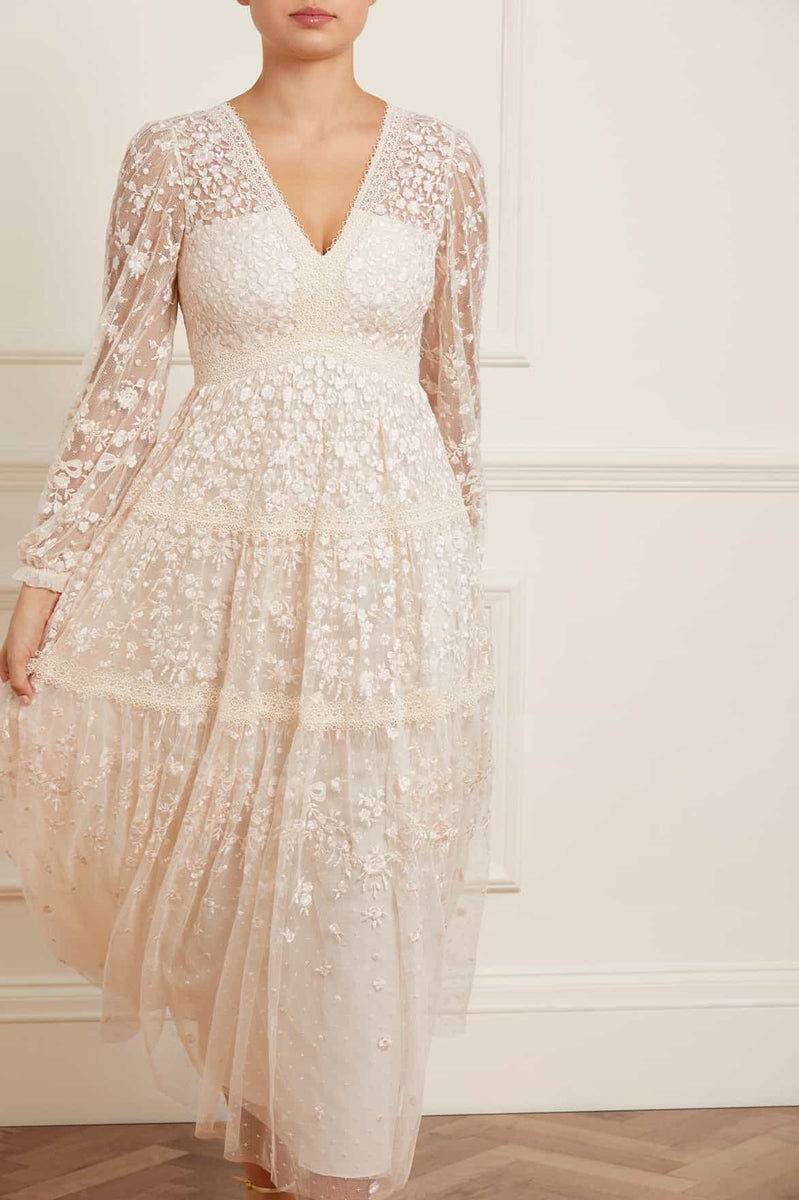 Celestia Ribbon Ankle Gown – Champagne | Needle & Thread