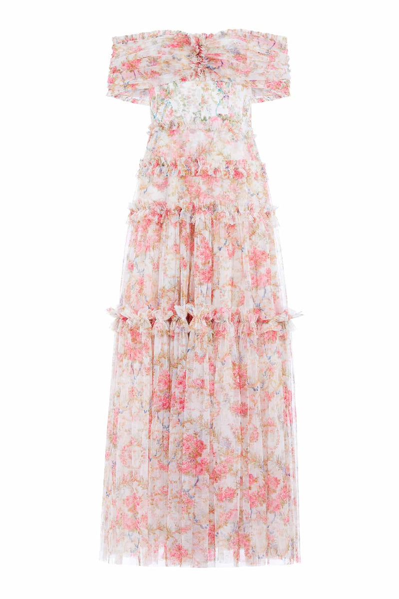 Floral Wreath Grace Off-Shoulder Gown – Multi | Needle & Thread