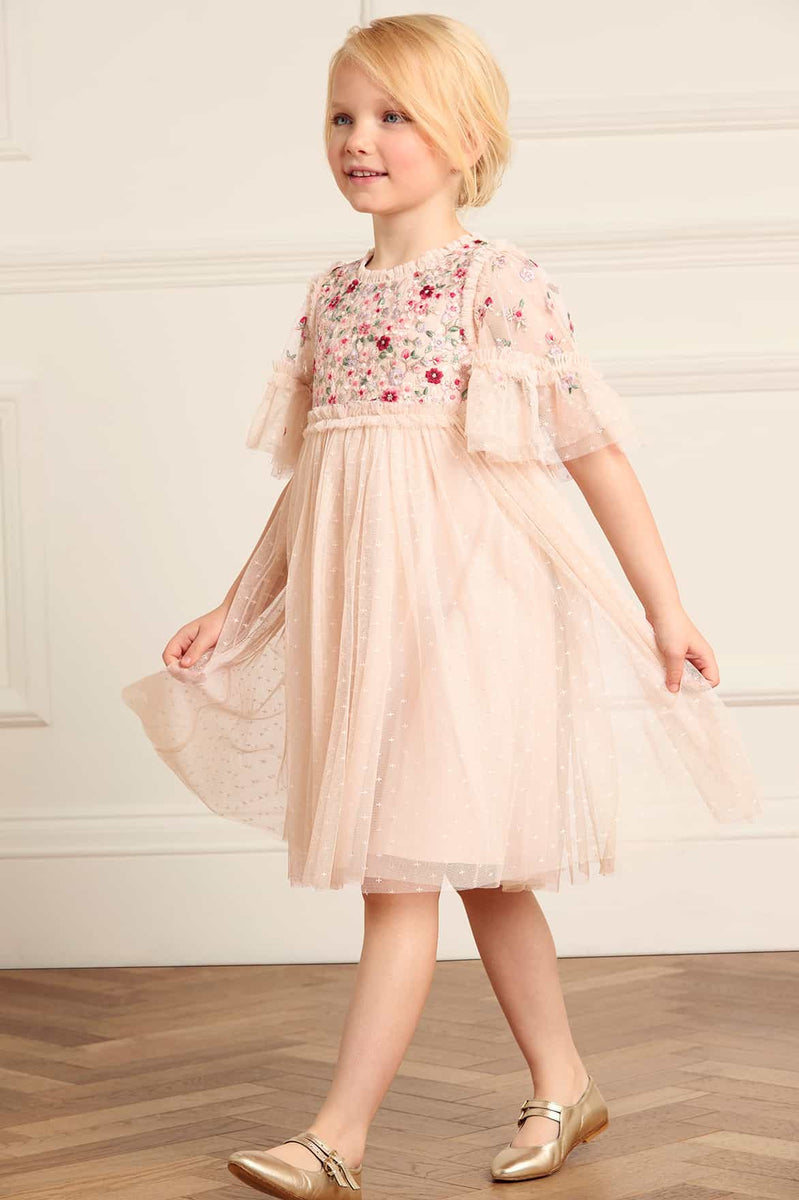 Lunaria Wreath Bodice Kids Dress – Beige | Needle & Thread
