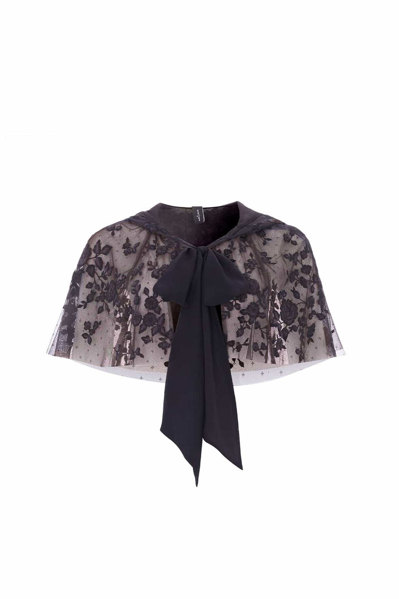 Rosa Hooded Short Cape – Black | Needle & Thread