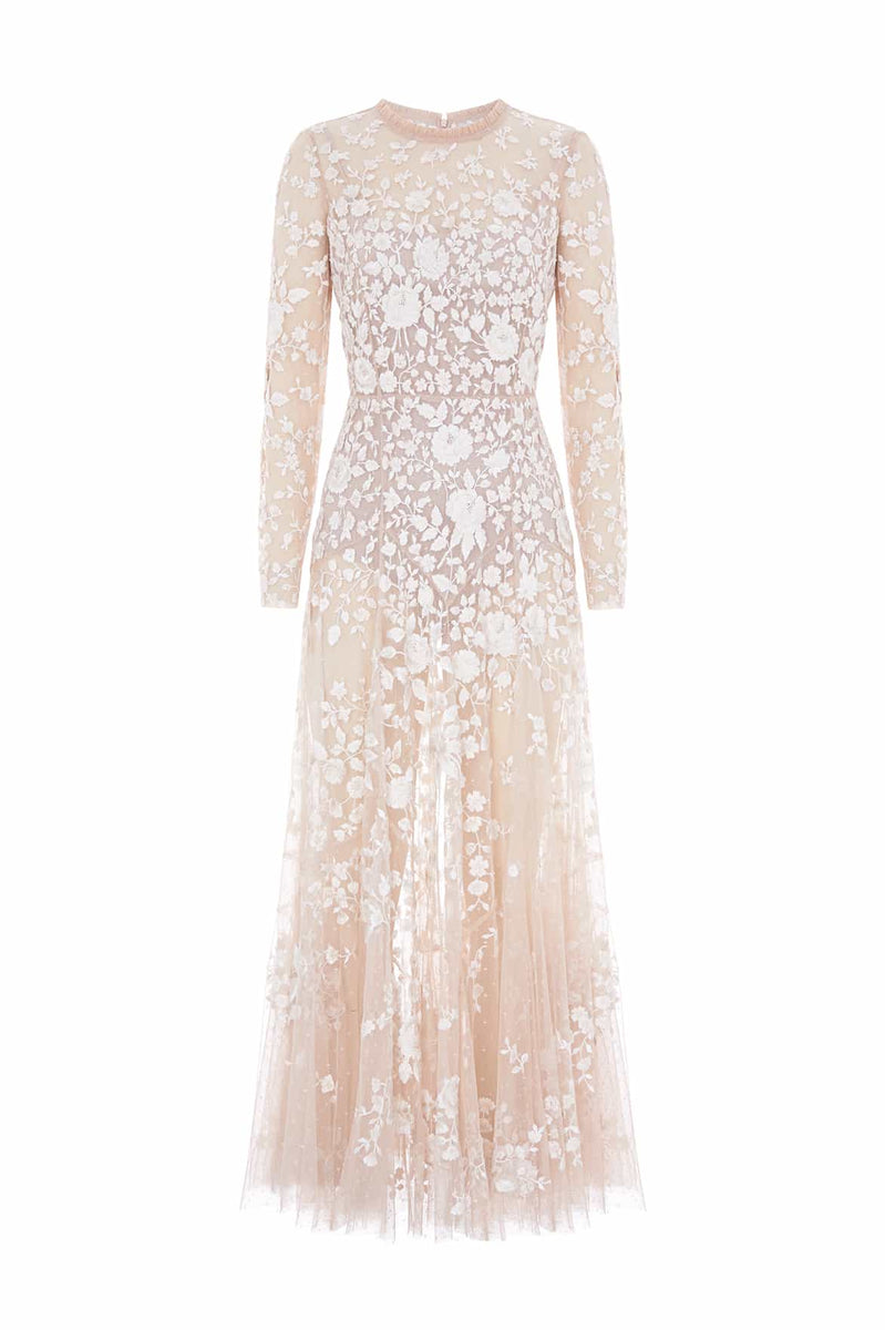 Rosa Sheer Ankle Gown – Beige | Needle & Thread