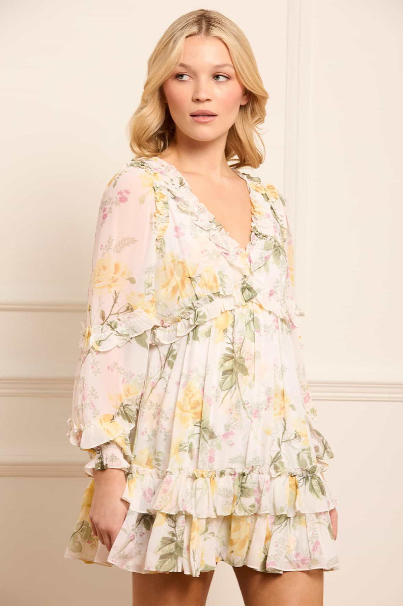 Rose Chiffon Long Sleeve Micro Mini Dress – Multi | Needle & Thread