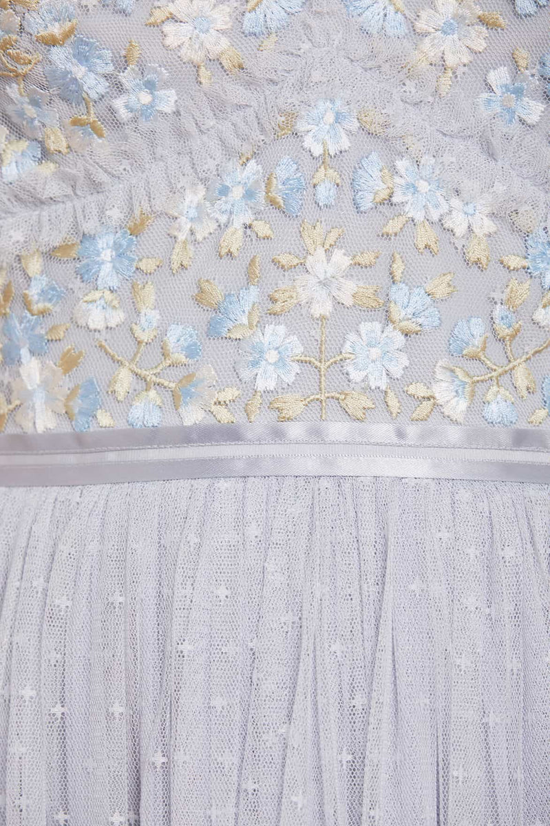 Wildflower Ditsy Bodice Ankle Gown – Blue | Needle & Thread